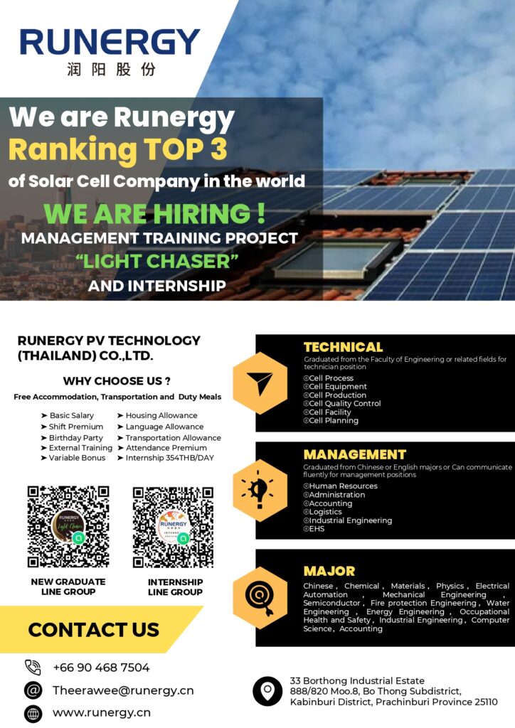 บริษัท รันเนอร์จี พีวี เทคโนโลยี (ไทยแลนด์) จำกัด (Runergy PV Technology (Thailand) Co.,Ltd ...